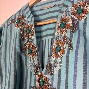 Soft Surroundings | Tops | Soft Surroundings Blue Striped Beaded Tunic ...